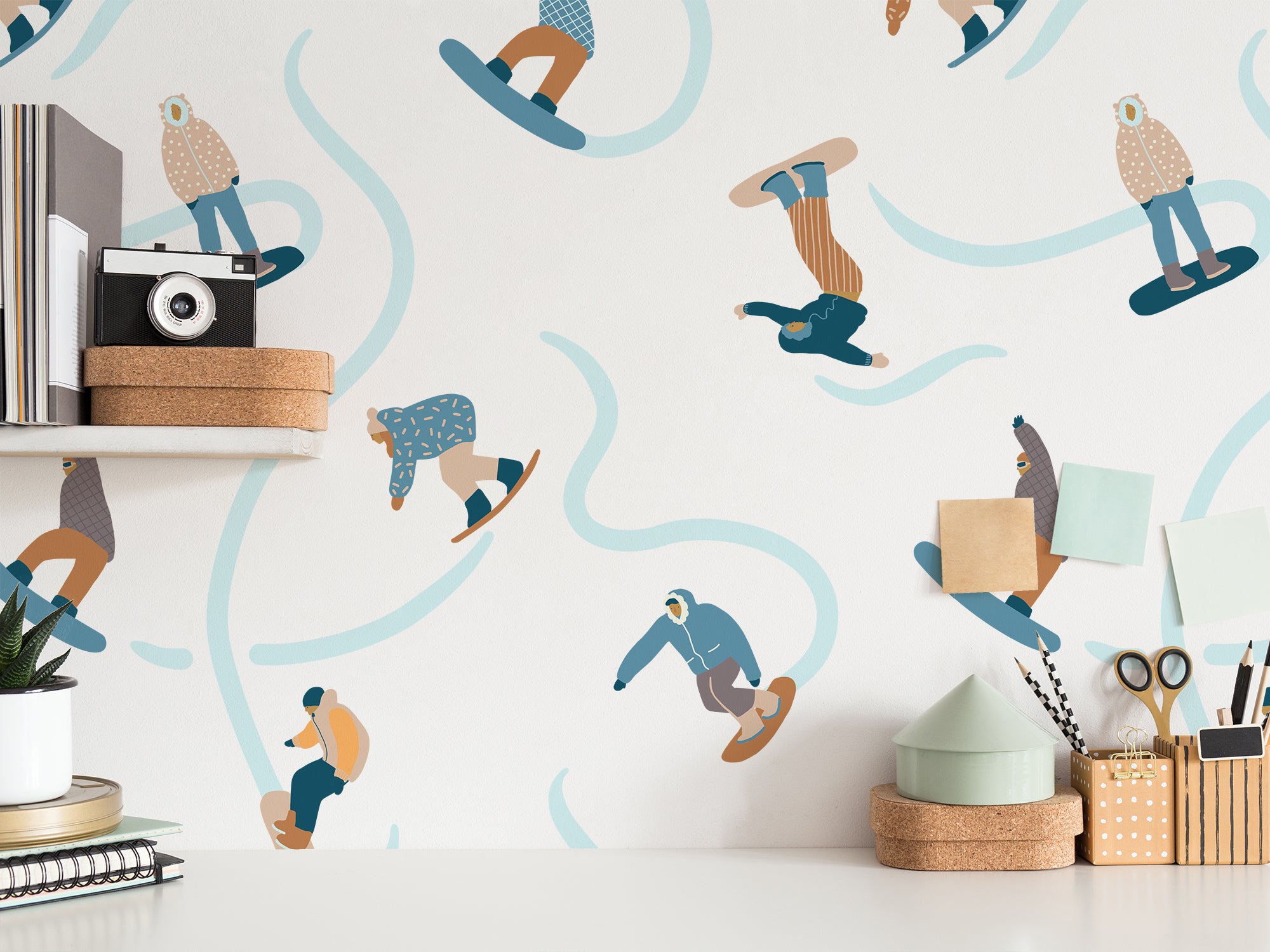 Cartoon Illustration Of Snow Skiers Wallpaper | Peel&Paper – Peel & Paper