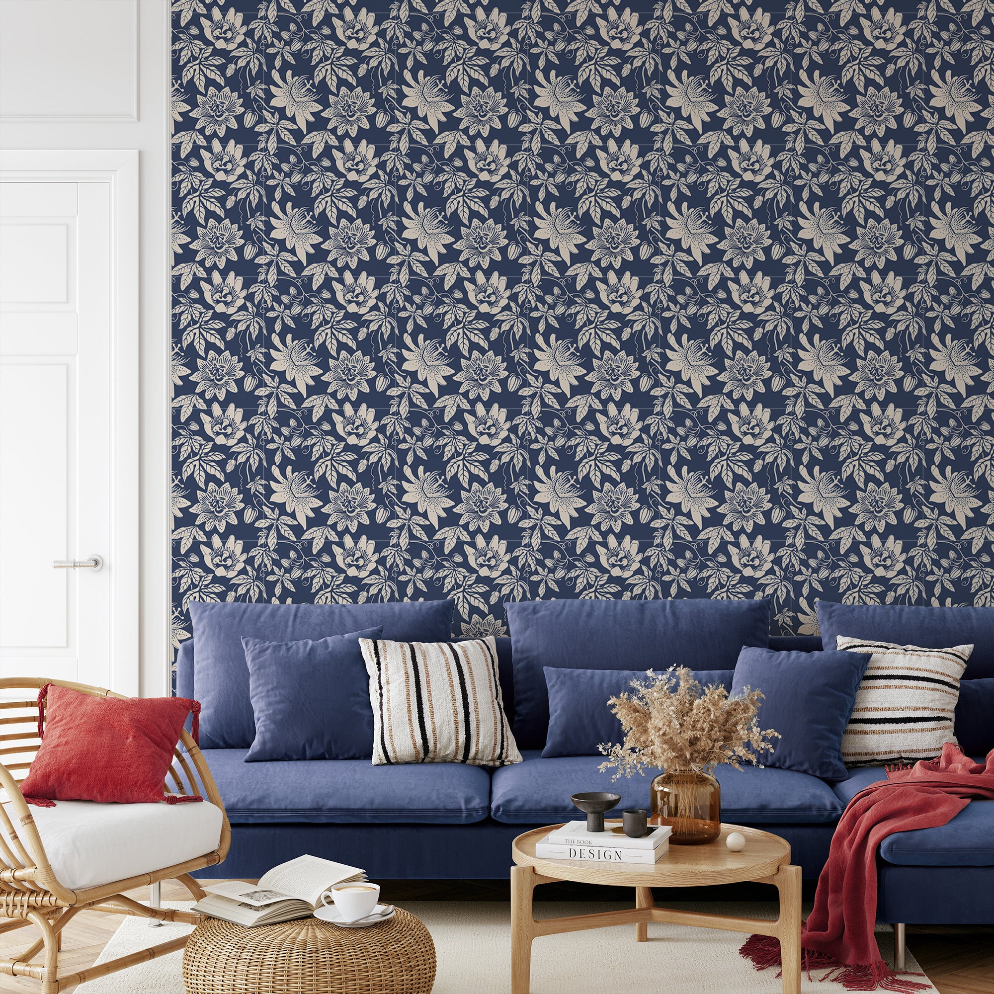 Exotic Blue & Cream Tropical Floral Wallpaper | Peel&Paper – Peel & Paper
