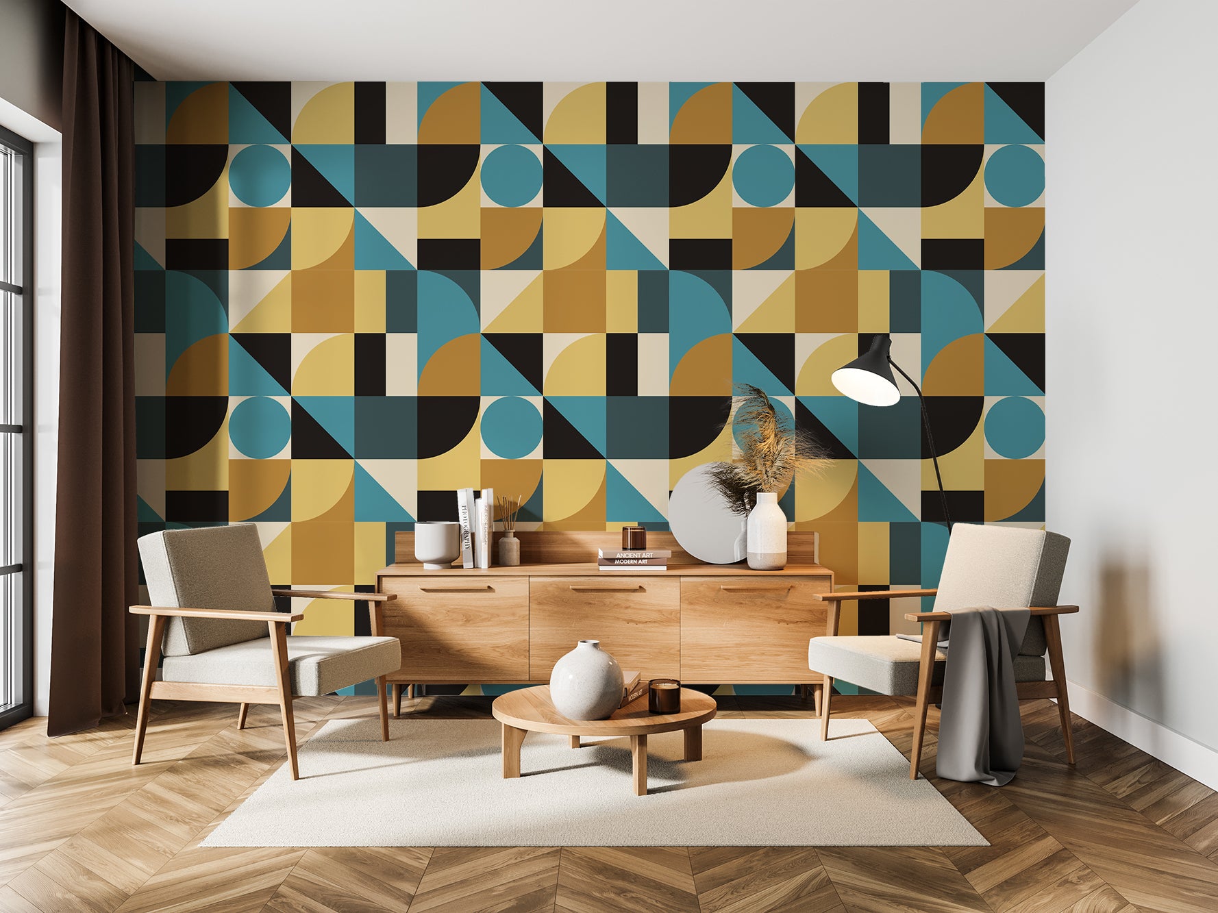 Abstract Retro Geometric Squares & Circles Wallpaper | Peel&Paper ...