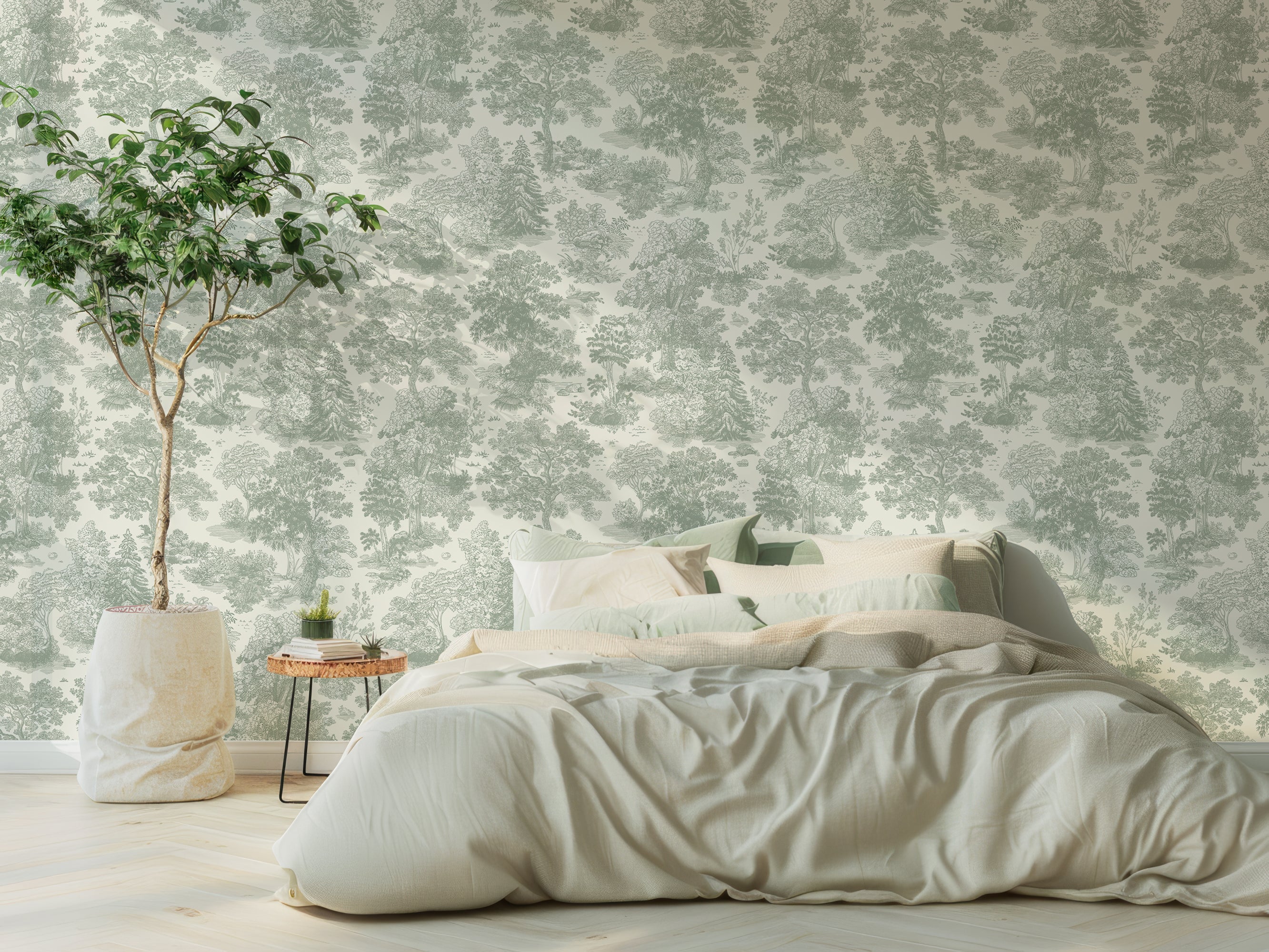 Vintage Etched Forest Trees Wallpaper | Peel&Paper – Peel & Paper