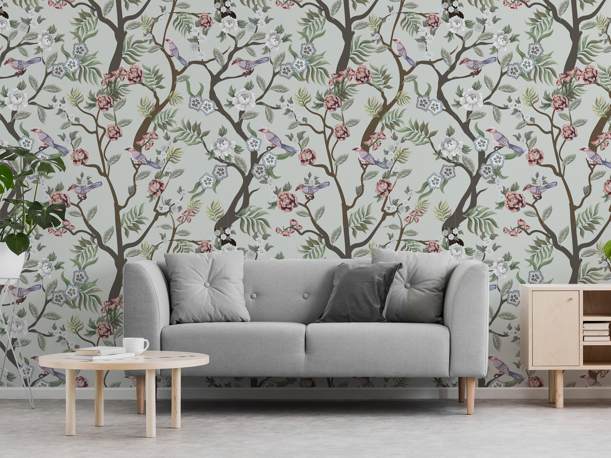 Chinoiserie Peonies Trees & Birds Peel & Stick Wallpaper | Peel&Paper ...