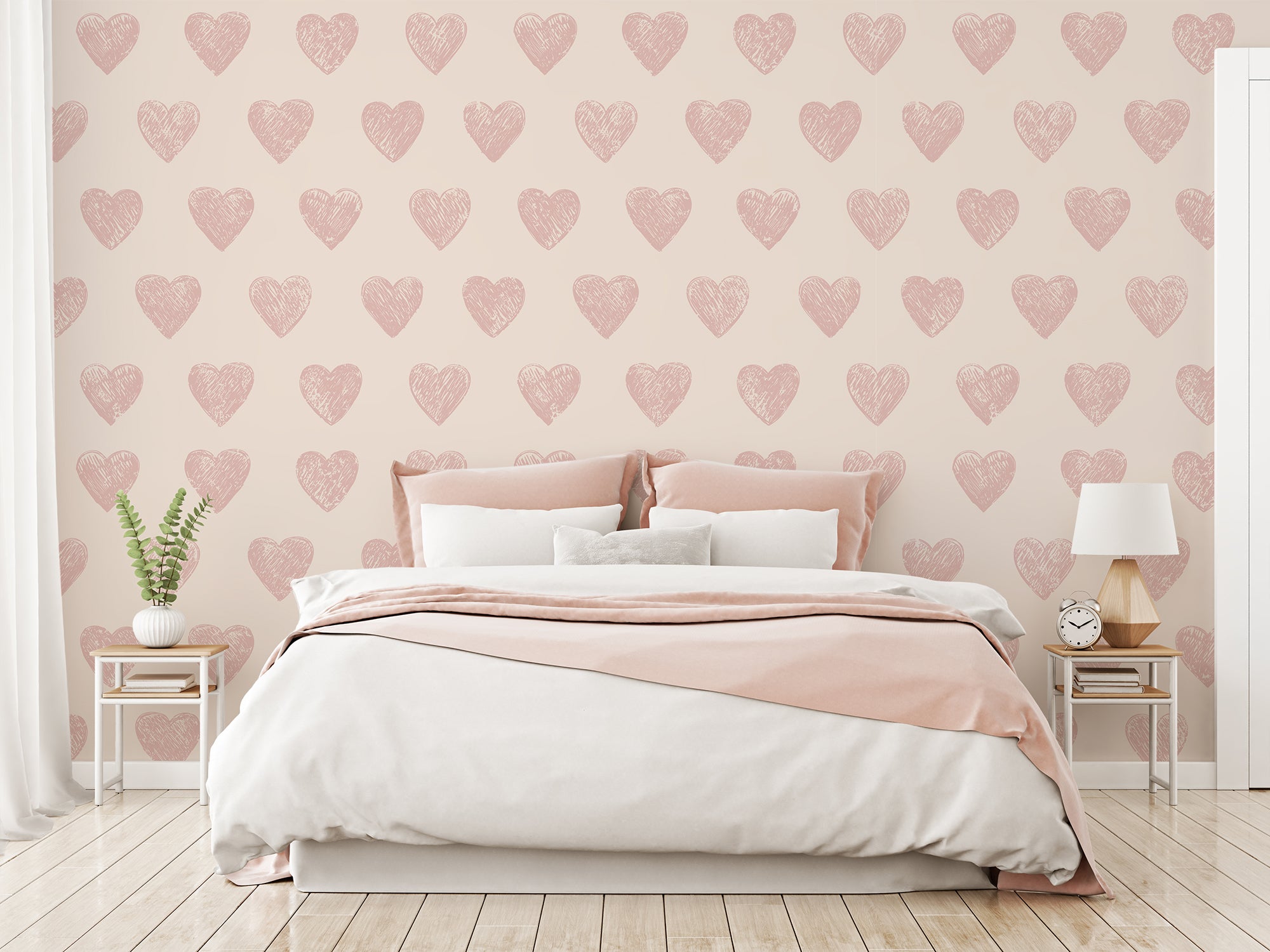 Blush Pink Heart Pattern Wallpaper | Peel & Paper